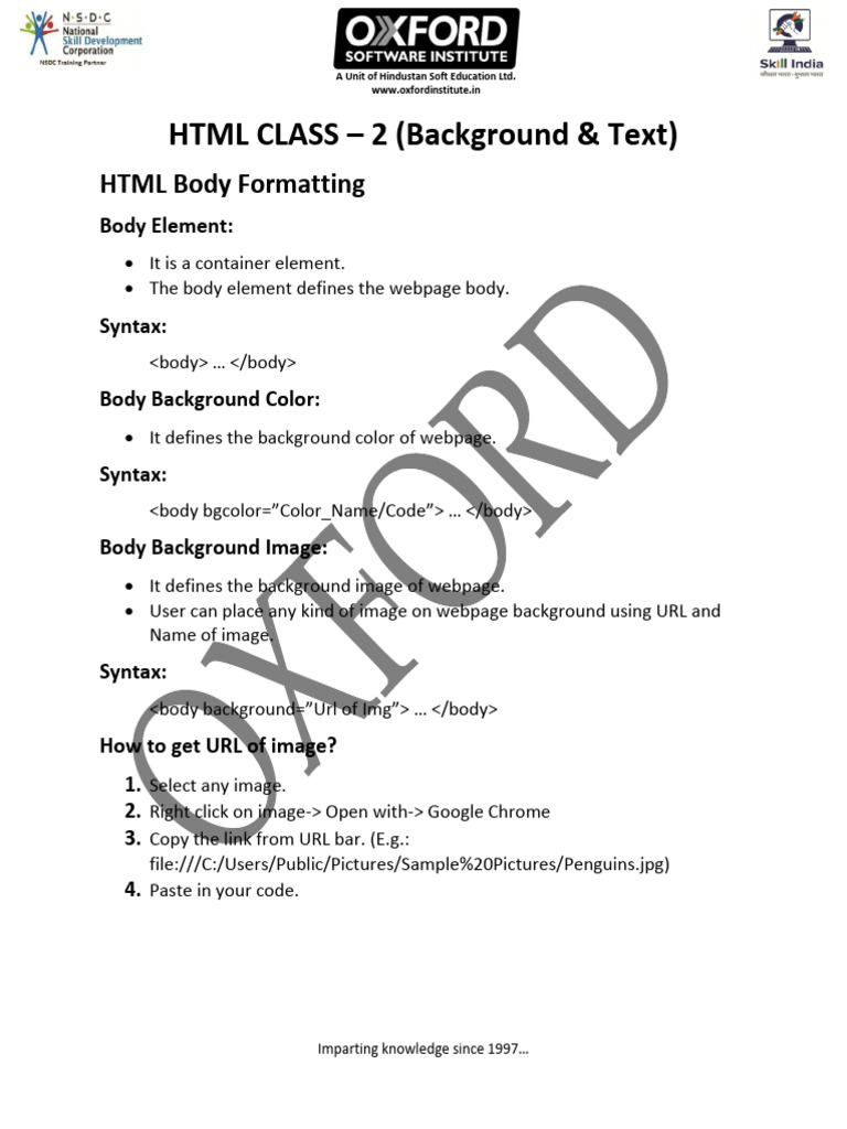 Html Class 2 Background And Text Pdf Html Hypertext 2441