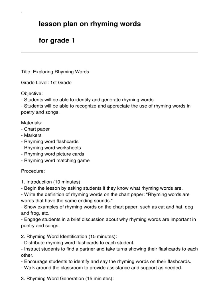 # Content 0x00007f869c110880 | PDF | Rhyme | Lesson Plan