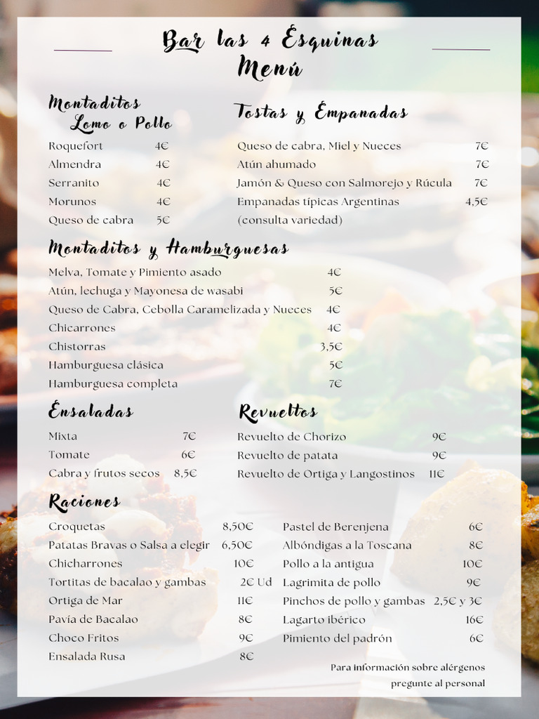 Carta Bar 4 Esquinas | PDF