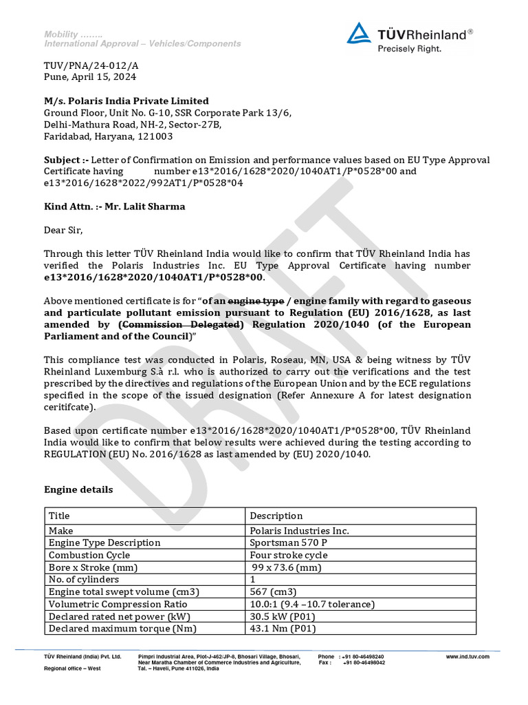 TUV Test Report On Emission | Download Free PDF | Engineering | Vehicle ...