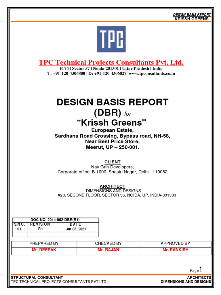 Design Basis Report (DBR) : Krissh Greens" | PDF | Concrete ...