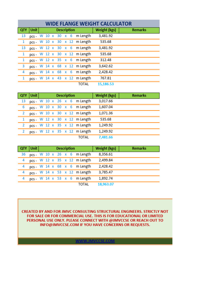 Wide Flange Weight Calculator Tool | PDF | Science & Mathematics
