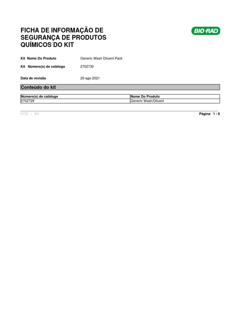 Ficha de Segurança do Generic Wash/Diluent | PDF | Química
