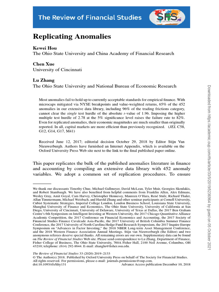 Anomaly Replication Failures in Finance | PDF | Regression Analysis ...