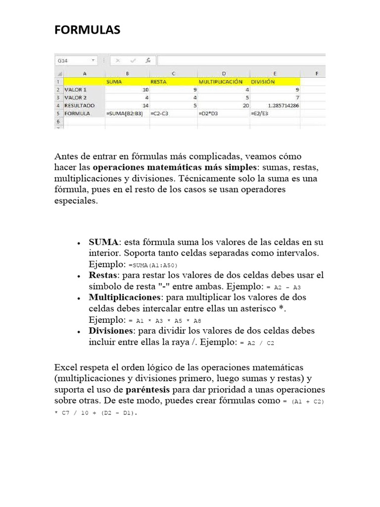 Fórmulas Básicas de Excel Explicadas | PDF | Hipervínculo | Multiplicación