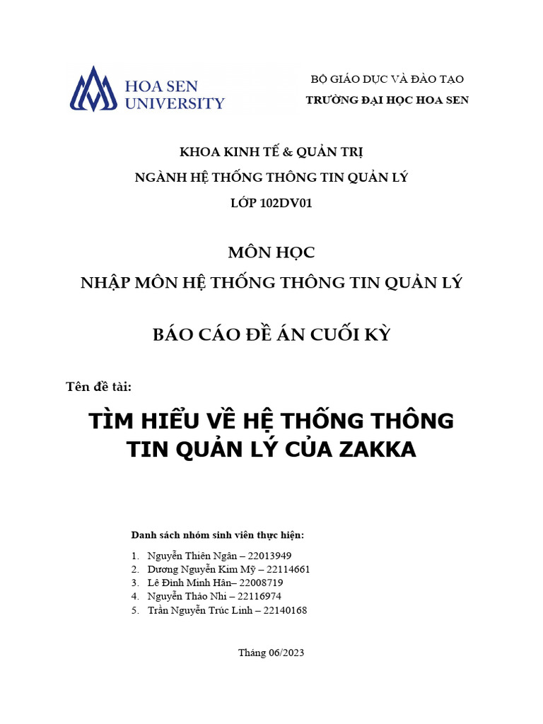 BCCK HTTTQL Nhóm 2 Zakka | PDF