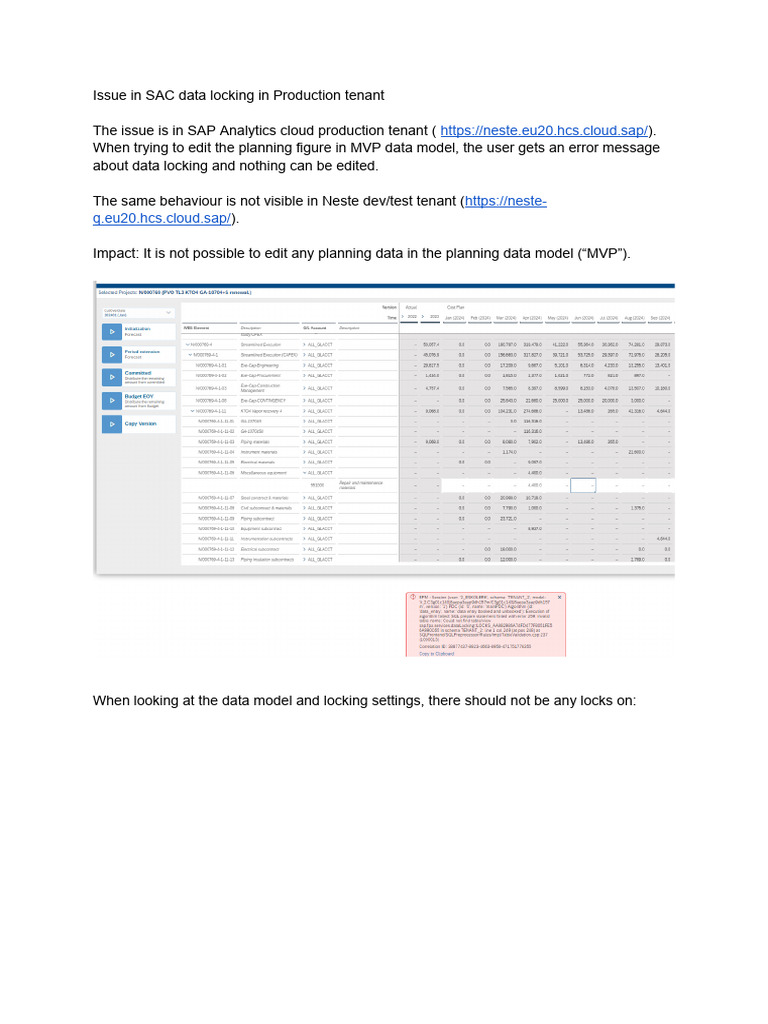 Issue in SAC Data Locking | PDF