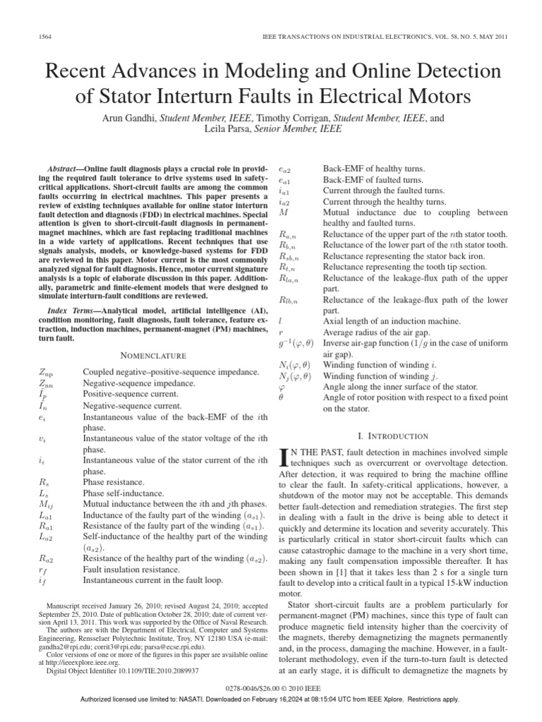 04 Recent Advances In Modeling And Online Detection Of Stator Interturn Faults In Electrical