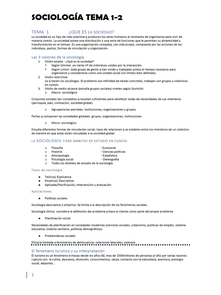 TEMA 1 e 2 | PDF | Sociología | Sociedad