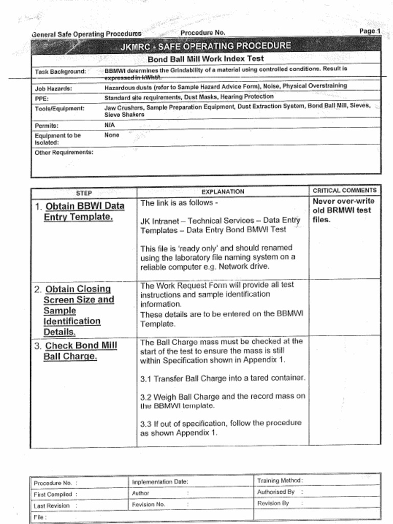 Bond Ball Mill Work Index Test Procedure | PDF