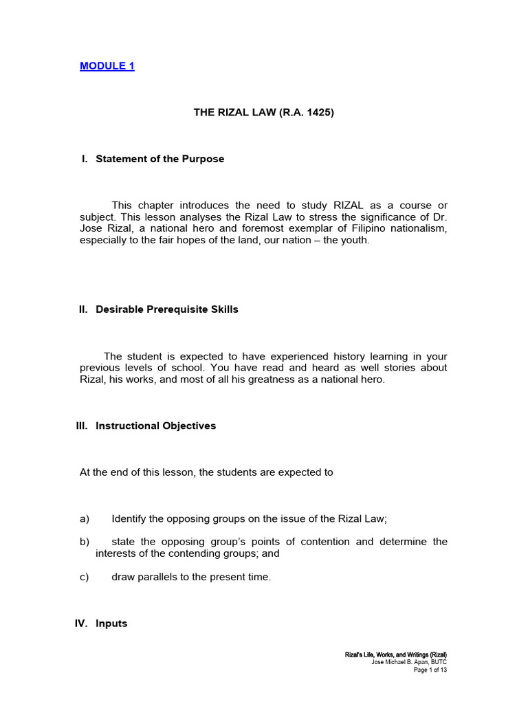 Rizal-Module-1-The-Rizal-Law | PDF