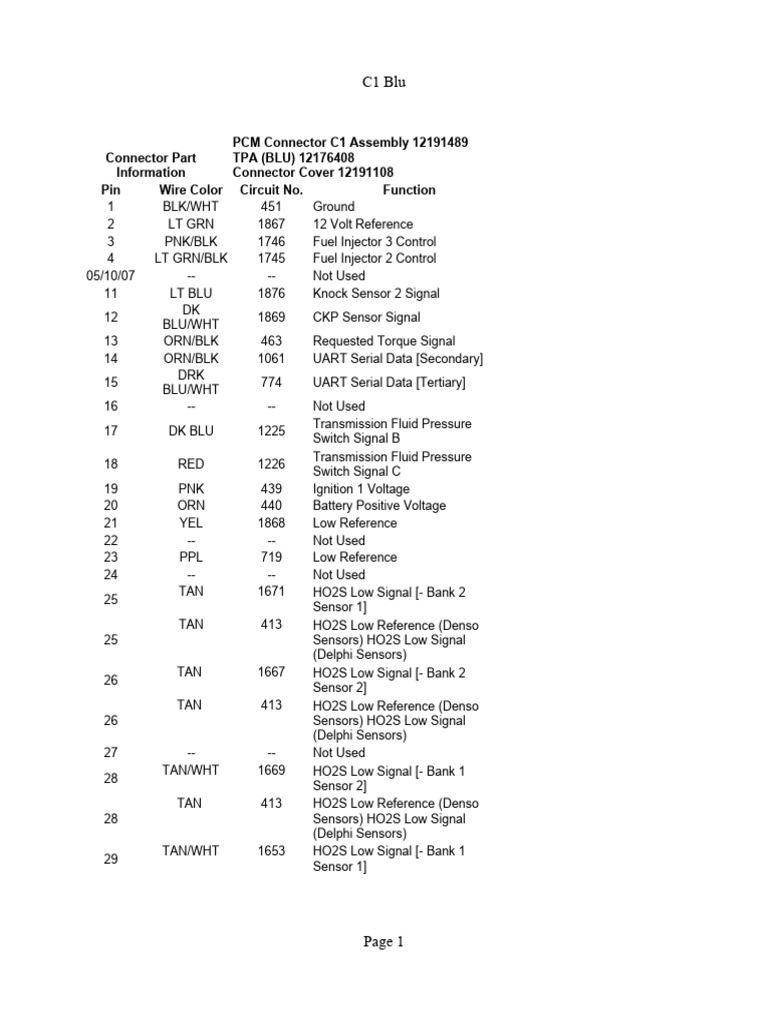 2001 PCM Connectors 01 | PDF | Manufactured Goods | Electrical Engineering