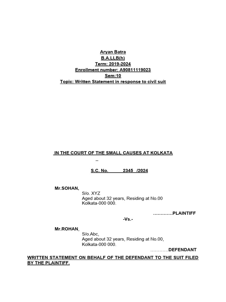 Written Statement Aryan Batra | PDF | Lawsuit | Affidavit