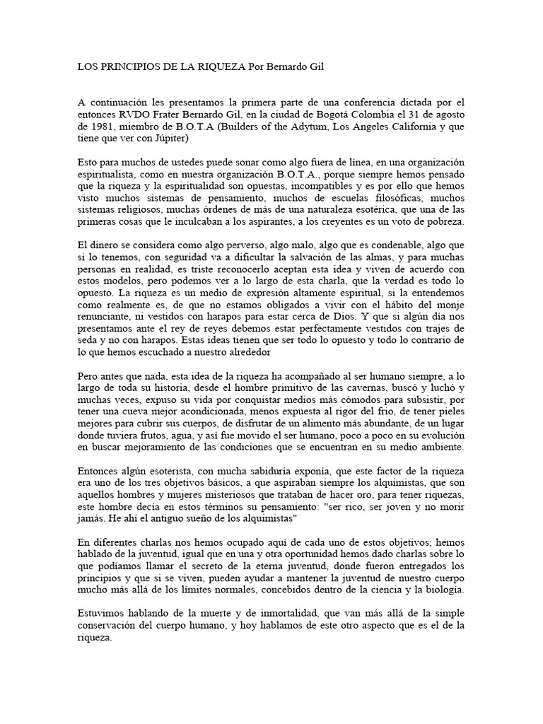 LOS PRINCIPIOS DE LA RIQUEZA Por Bernardo Gil | PDF | Pensamiento | Pobreza