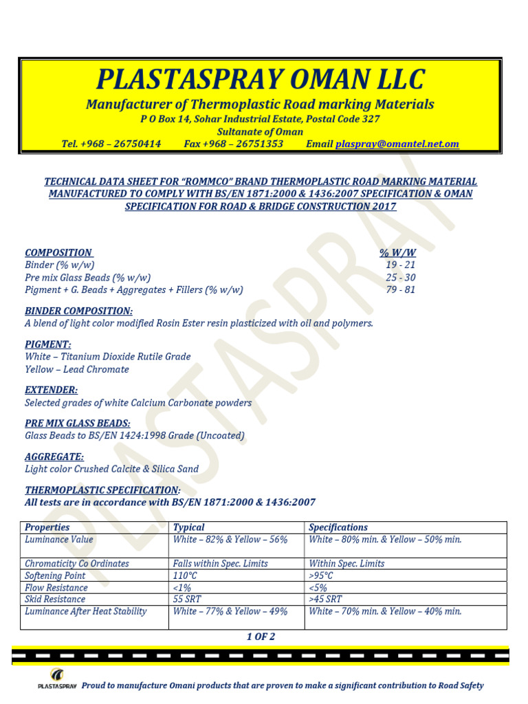 4B. TDS For Thermoplastic Paint BSEN 1871 | PDF | Thermoplastic ...