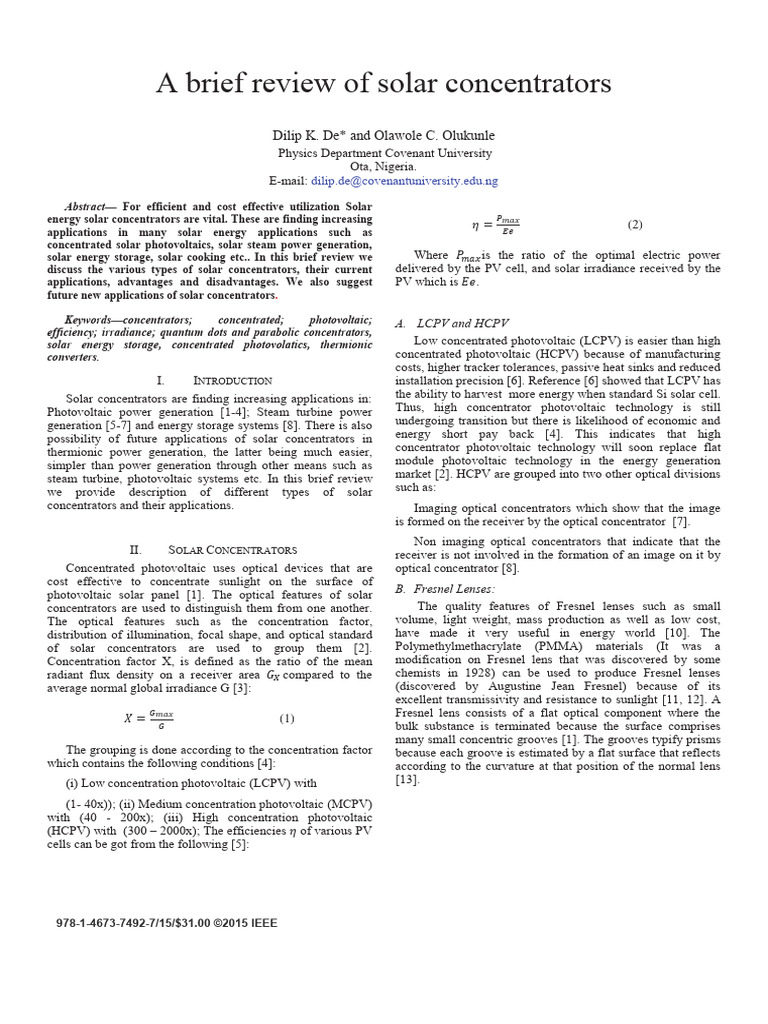 Solar Concentrators Overview | PDF | Solar Energy | Photovoltaics