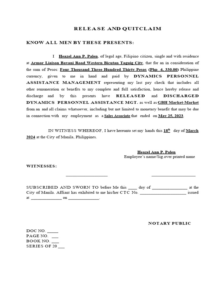 Release and Quitclaim PDF (1) (PDF - Io) | PDF