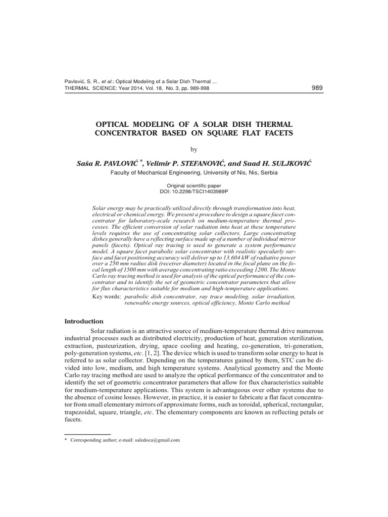 Optical Modeling of A Solar Dish Thermal Concentrator | PDF | Solar ...