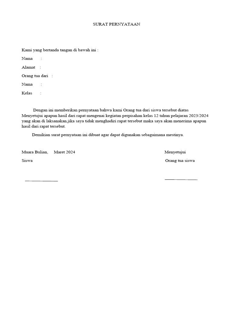 Surat Pernyataan Menyetujui | PDF