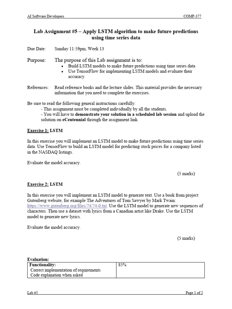 Comp 377 Lab Assignment 5 F21 Pdf Prediction Time Series 