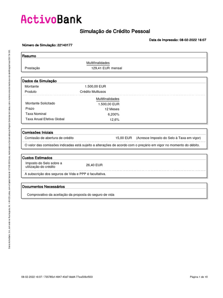 Ficha de Informacao Normalizada Europeia 22140177 | PDF | Crédito ...
