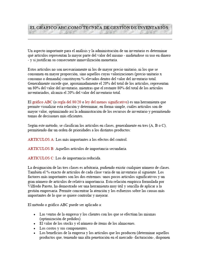Análisis Abc Para Optimizar Inventarios Pdf Ciencias Económicas