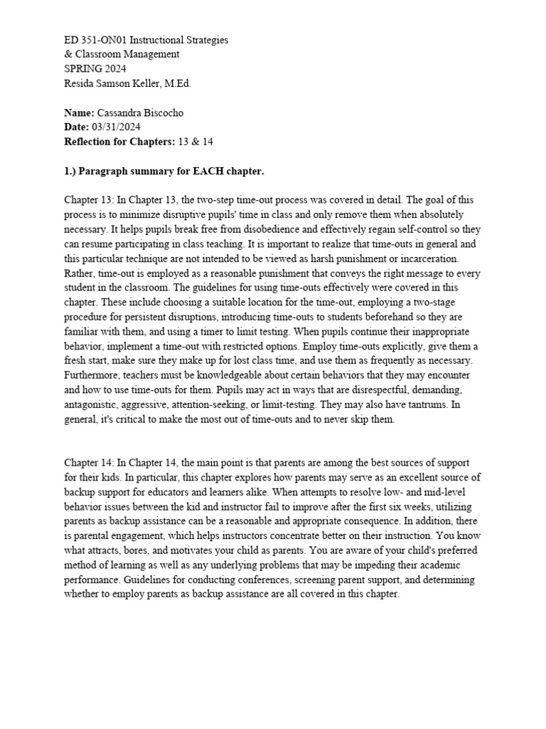 ED351 - Reflection # 7 - Chapters 13 & 14 | PDF | Teachers | Classroom ... ED351 - Reflection # 7 - Chapters 13 & 14 | PDF | Teachers | Classroom ...