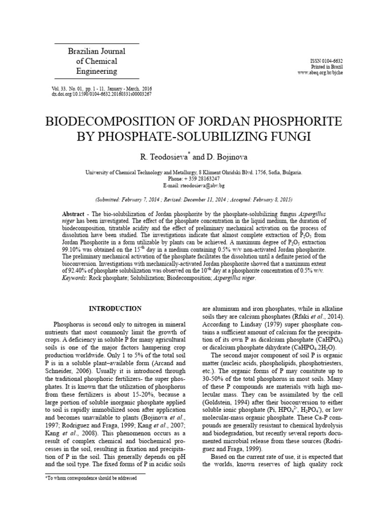Biodecomposition of Jordan Phosphorite | PDF | Phosphate | Soil
