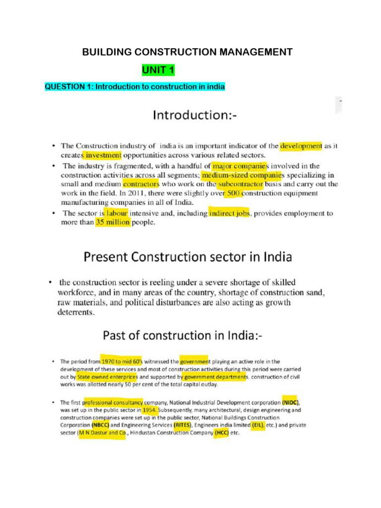 Unit-1 Construction in India | PDF | Career & Growth