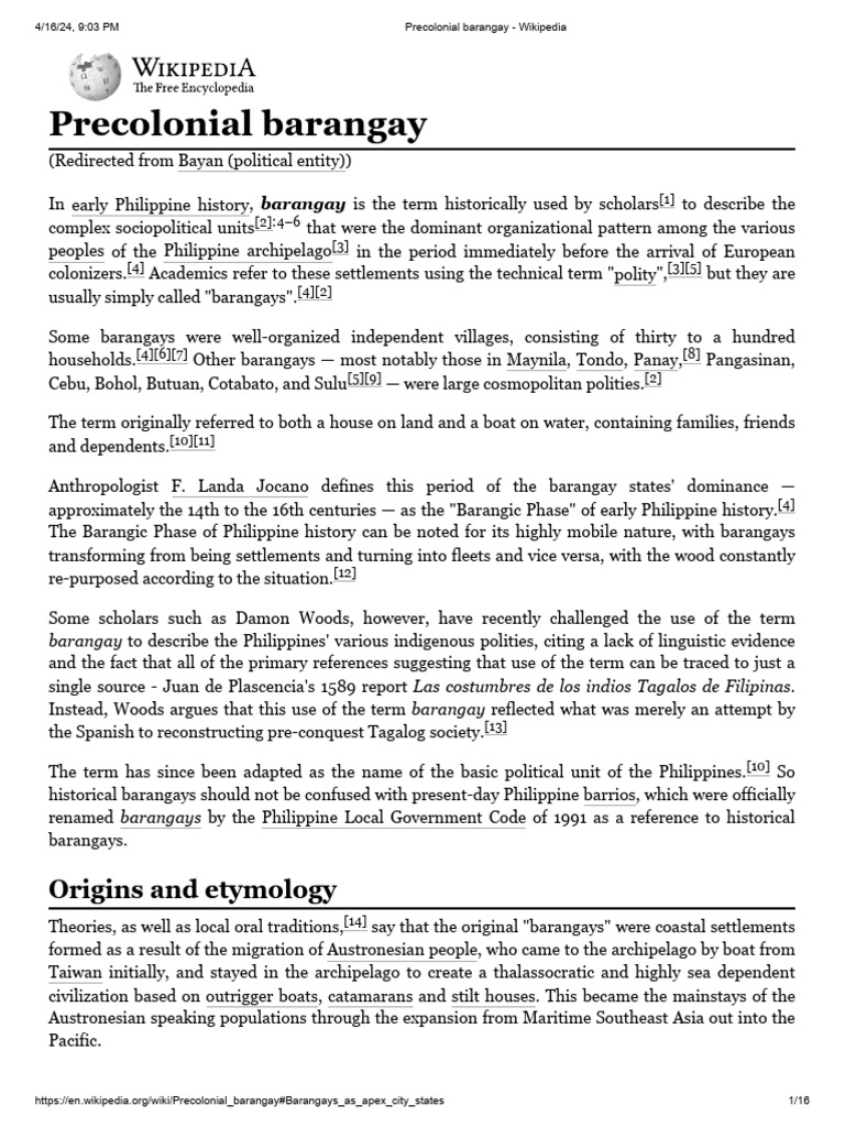 Precolonial Barangay: Early Philippine Polities | PDF | Philippines