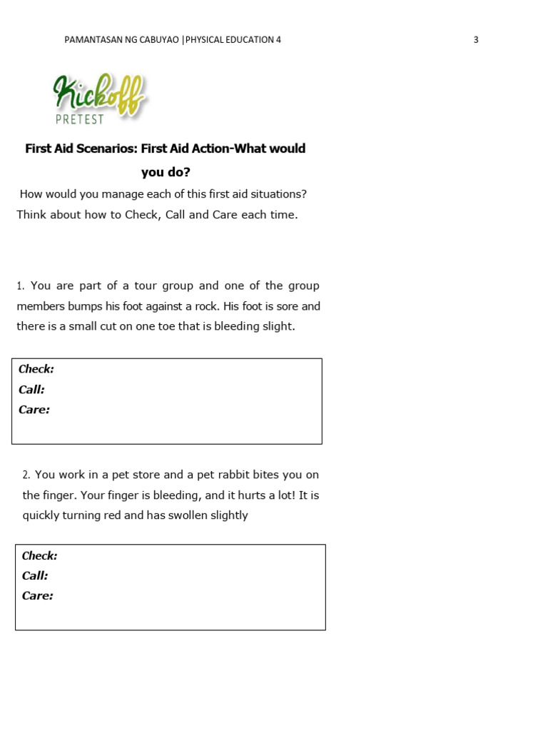 First Aid Scenarios and Activities Guide | PDF | Bleeding | Clinical ...