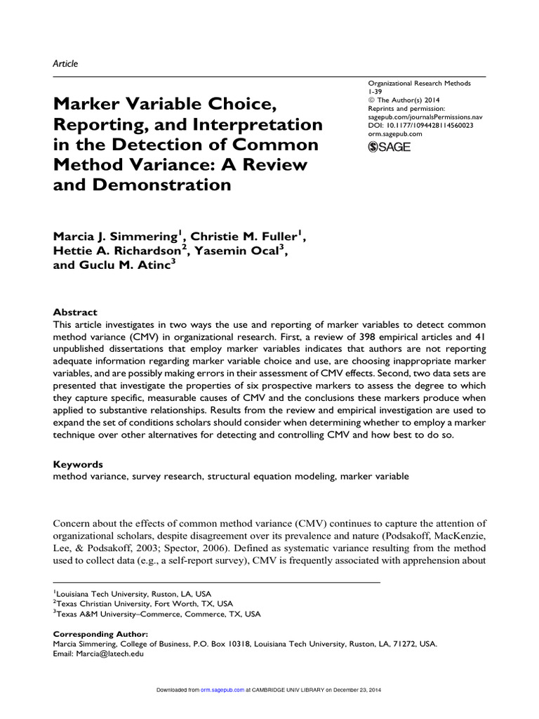 Simmering Marker Variable | PDF | Variance | Methodology
