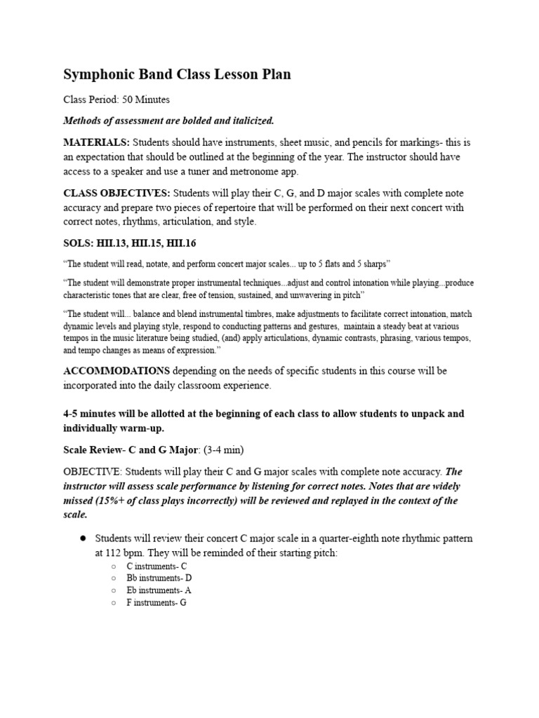 Hs Band Lesson Plan | PDF | Tempo | Rhythm