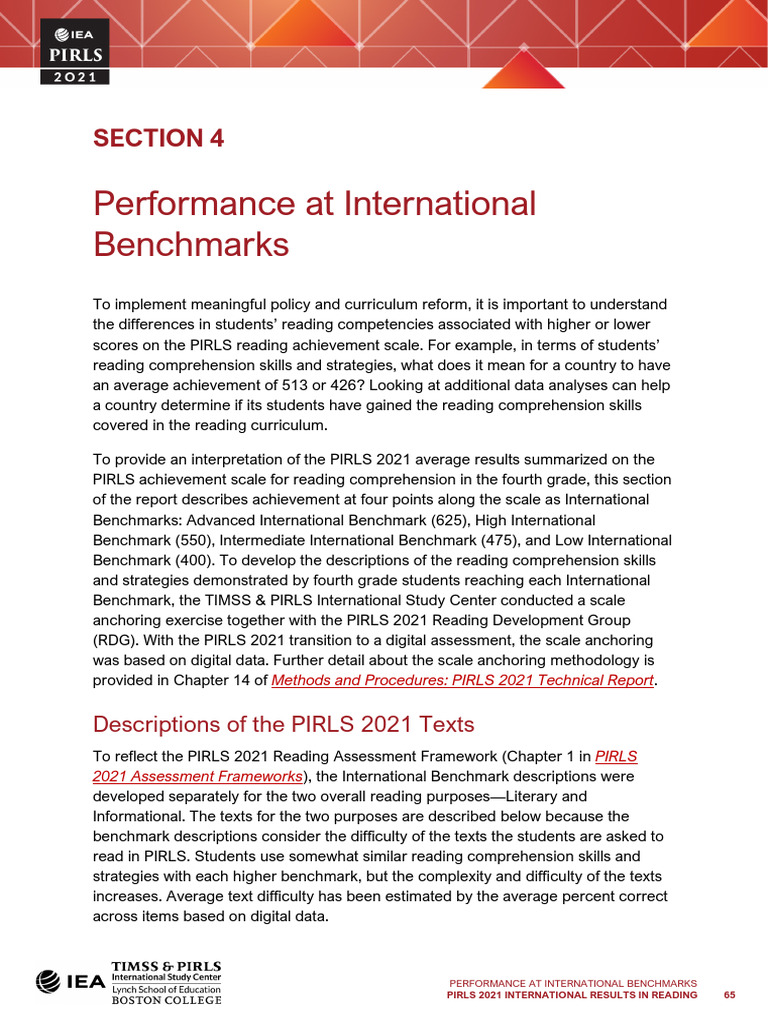 PIRLS 2021 Reading Benchmarks | PDF | Reading Comprehension | Cognition