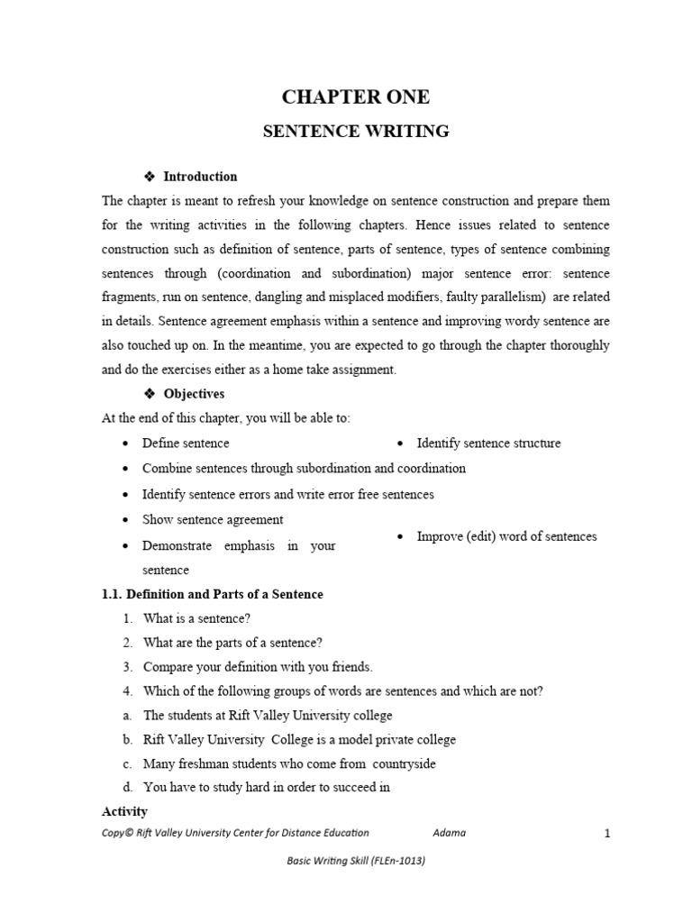 Basic Writing Skills Module Edited | PDF | Subject (Grammar) | Sentence ...