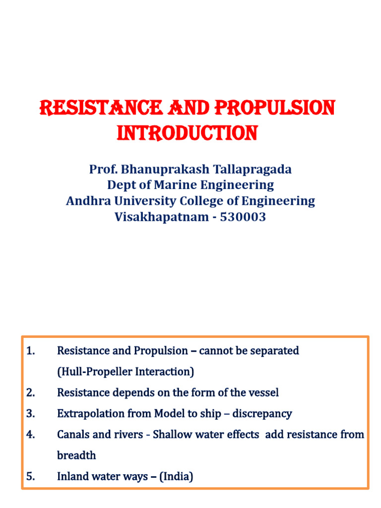 Prof TVKB 01 Introduction Resistance | PDF | Drag (Physics) | Ships