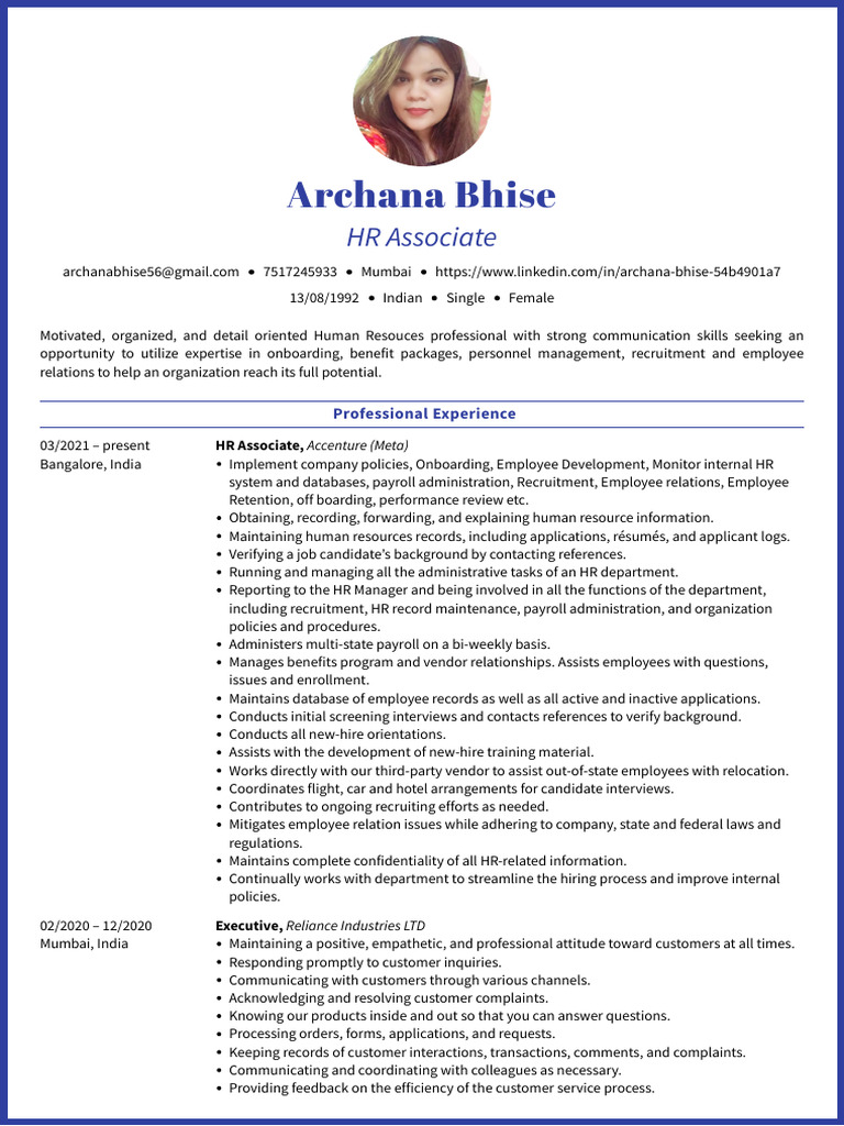 Archana Bhise Resume 2024 | PDF | Human Resources | Recruitment