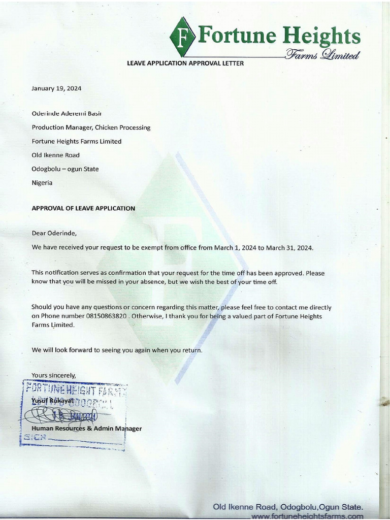 LEAVE APPLICATION APPROVAL LETTER | PDF LEAVE APPLICATION APPROVAL LETTER | PDF