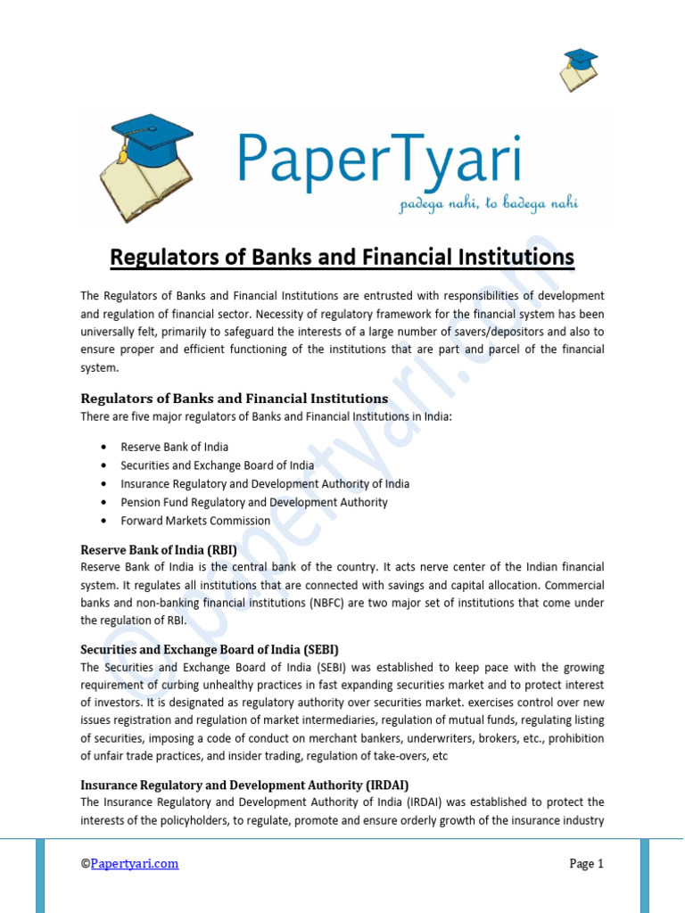 India’s Financial Regulators Overview | PDF | Banks | Securities (Finance)