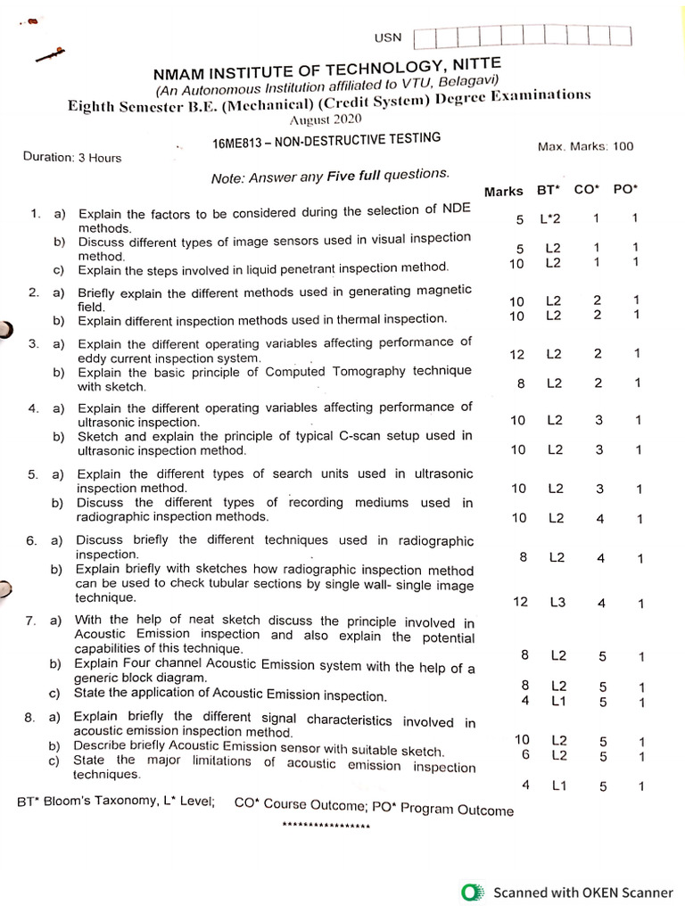 NDT Previous Question Papers | PDF