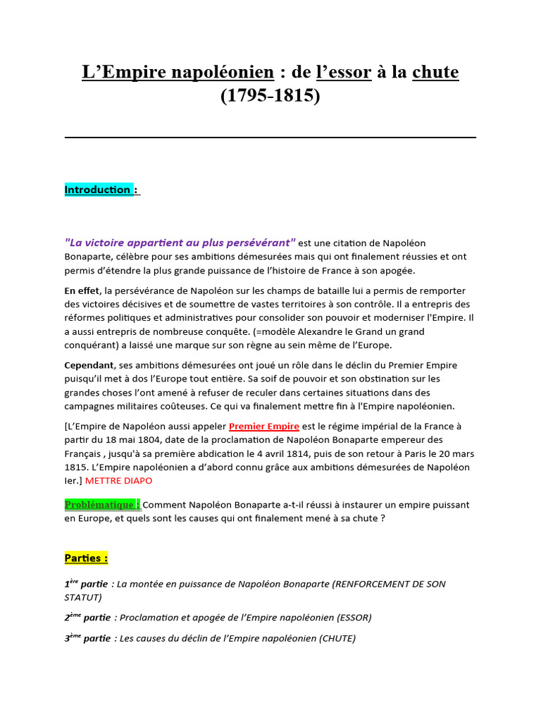 L'Empire napoléonien : essor et chute | PDF | Premier Empire français ...