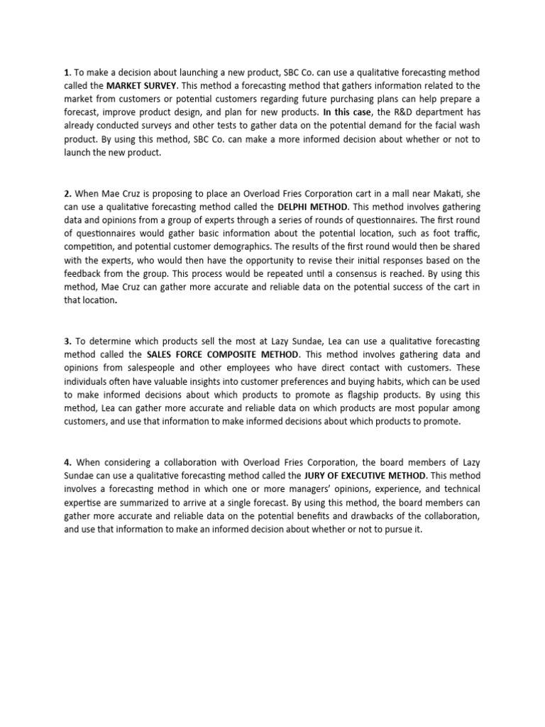 02 Activity 1 | PDF | Forecasting | Marketing Research