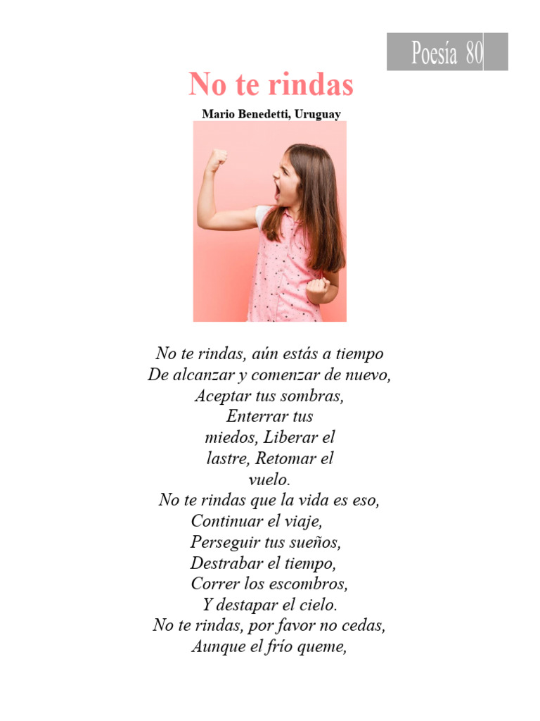 POESIA NO TE RINDAS MARIO BENEDETTI (1) | PDF