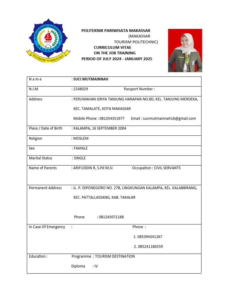 CV Suci Mutmainnah Asli | PDF