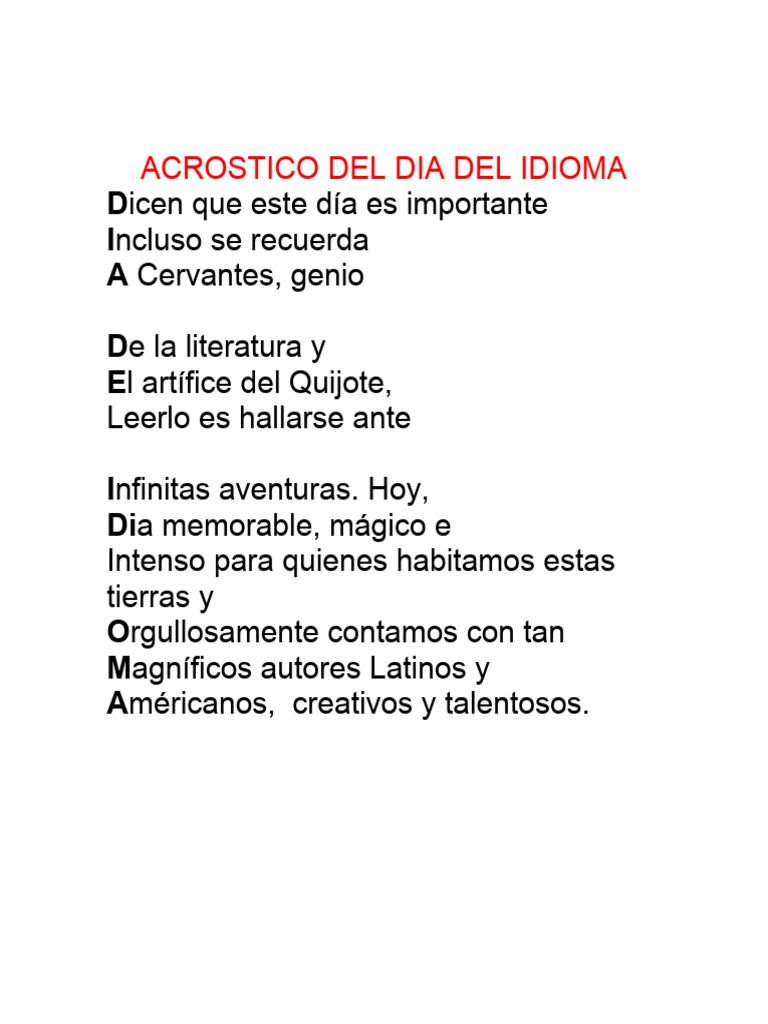 Acrostico Del Dia Del Idioma | PDF