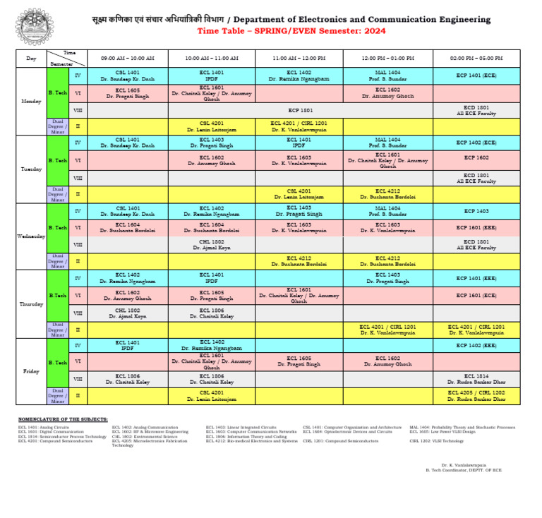 TIMETABLE_2023_EVEN_SPRING_ECE | PDF | Electrical Engineering | Semiconductor Devices