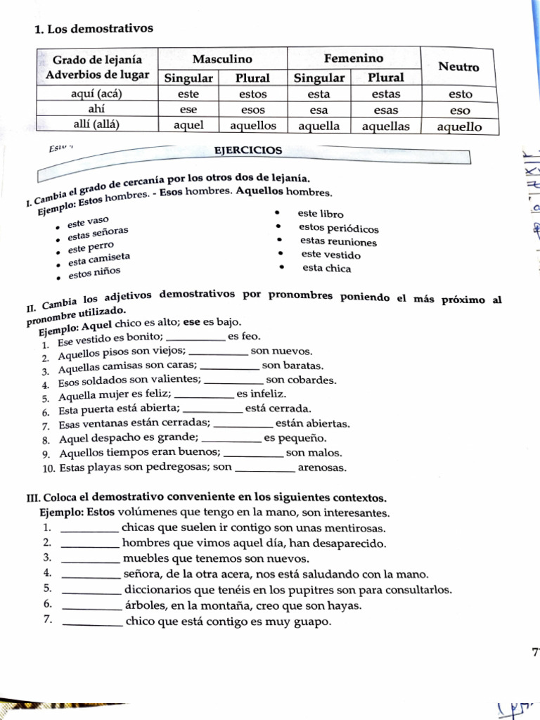 Ejercicios de Posesivos y Demostrativos | PDF | Gramática | Semántica