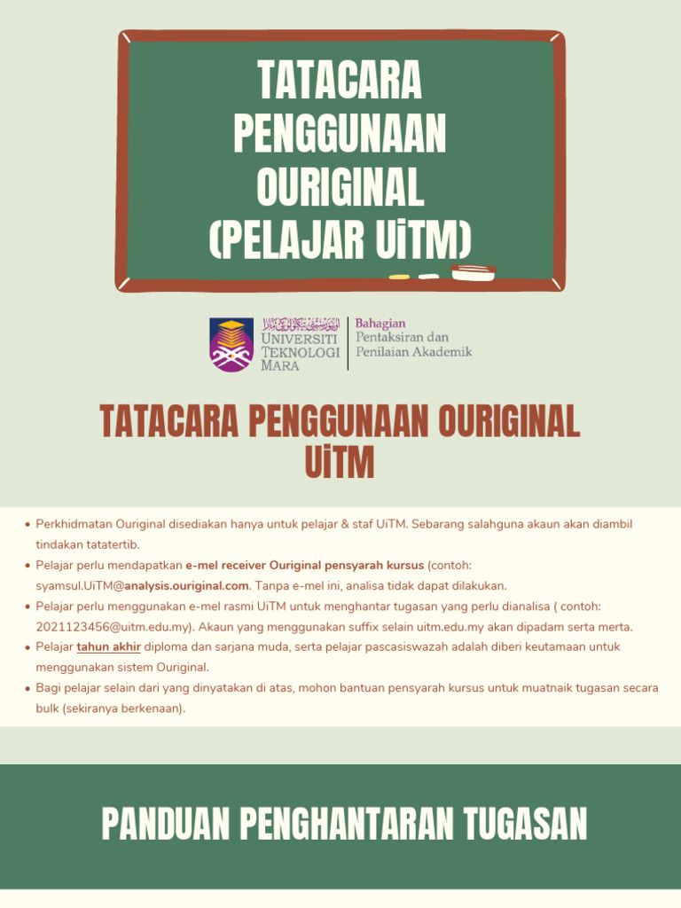 Tatacara Pengunaan Ouriginal (Pelajar UiTM) | PDF