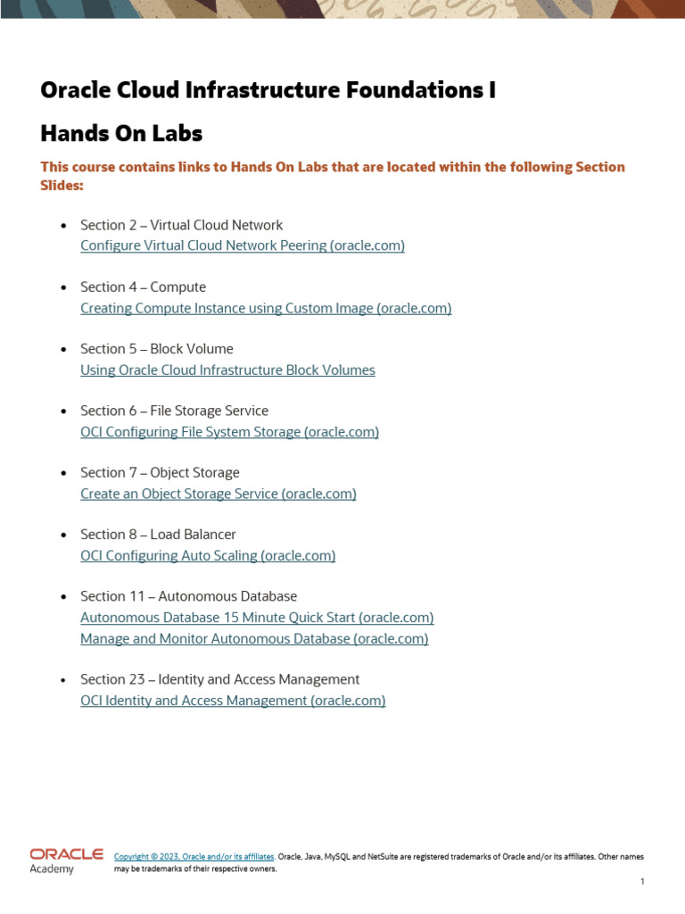 Oracle Cloud Infrastructure Foundations I Hands On Labs | PDF