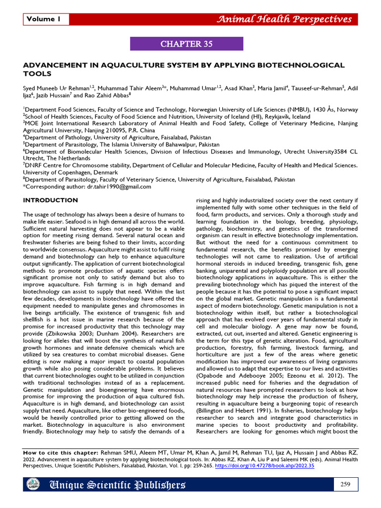 Advancement in Aquaculture System by Applying Biotechnological Tools ...